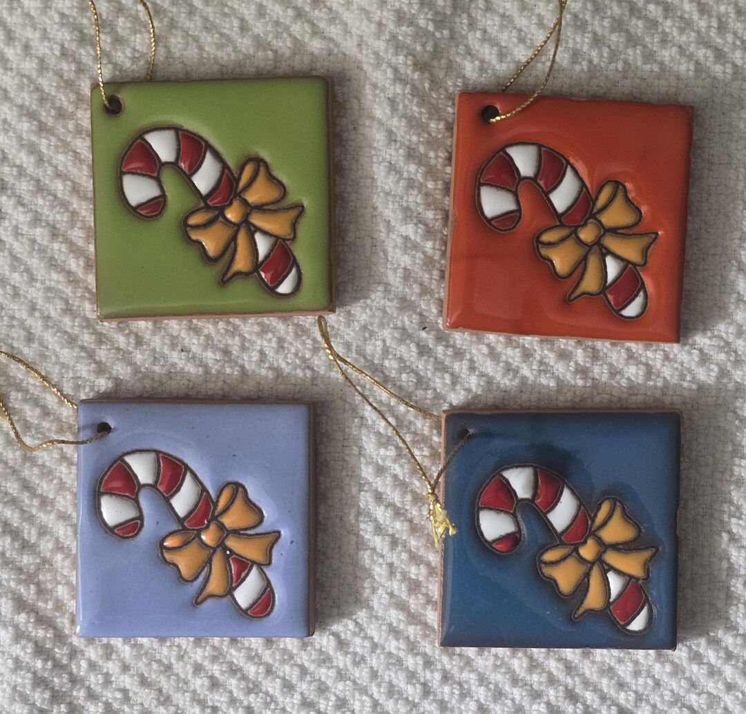 Glossy Christmas Tree Candy Cane Mexican Talavera Ceramic Tiles 2x2 ...