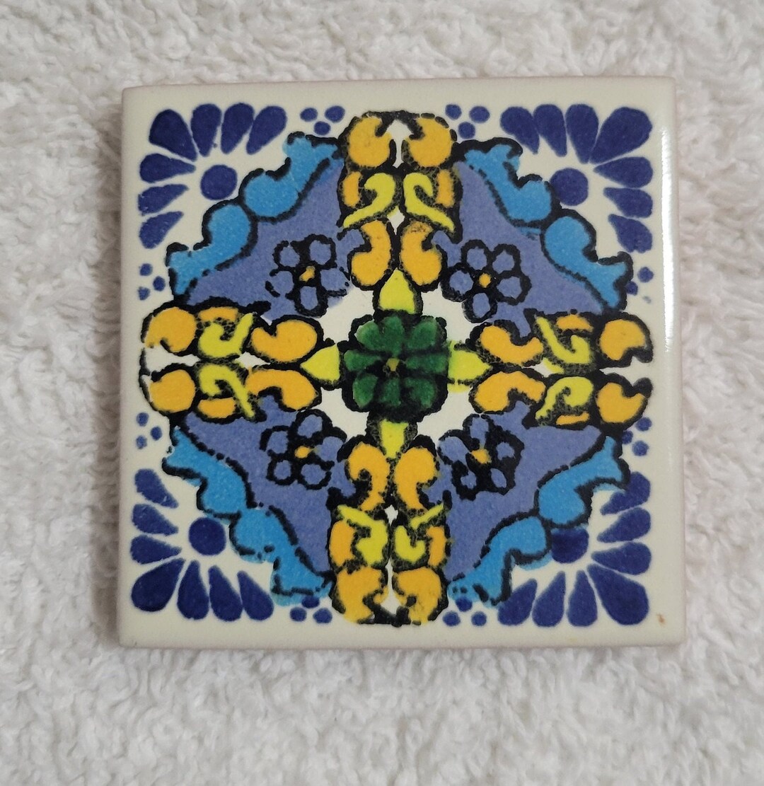 Glossy "blue Purple Daisy" Mexican Talavera Ceramic Tiles 2x2 - Etsy