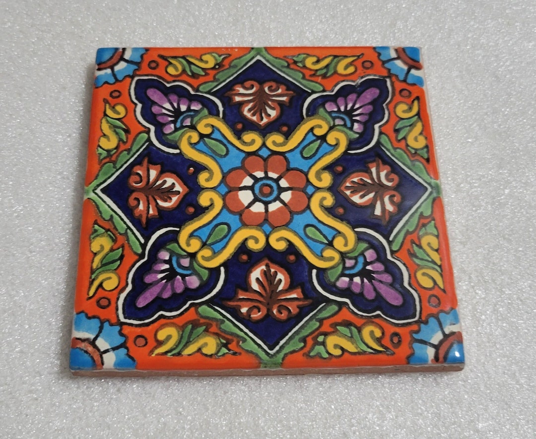 Glossy "purple Fiesta De Mexico" Mexican Talavera Ceramic Tiles 4.25 X ...