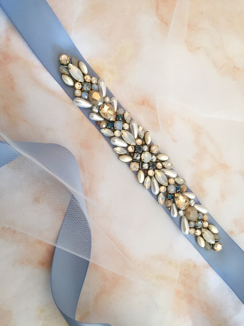 Sage Green or Pale Sky Blue Crystal Embellished Satin Ribbon - Etsy