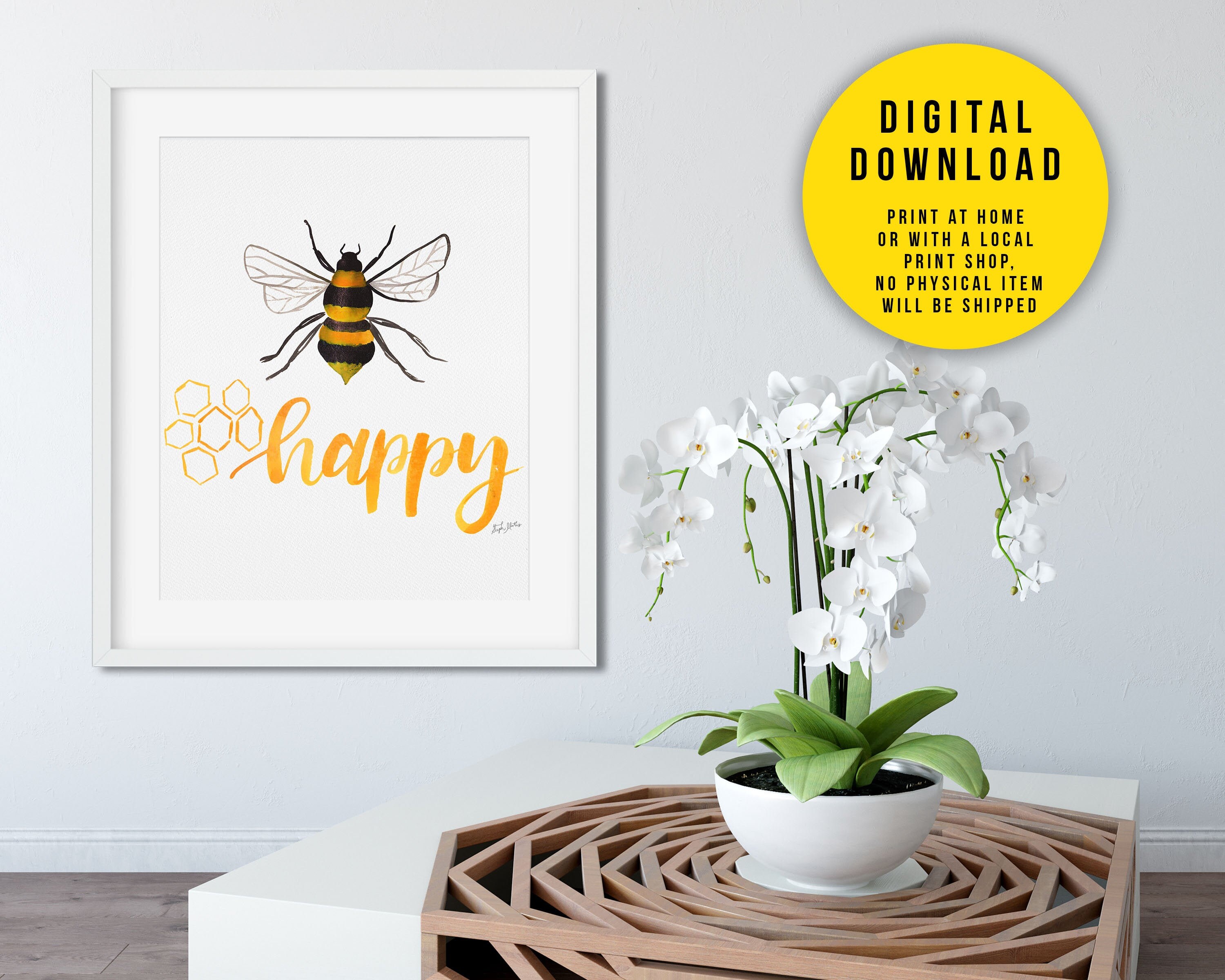 Bumble Bee Art Print Printable Wall Art Bee Happy Wall Art | Etsy