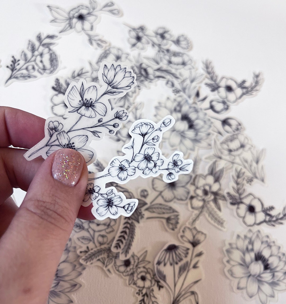 25 Transparent Flower Stickers, Set of 25, Floral Bullet Journal ...
