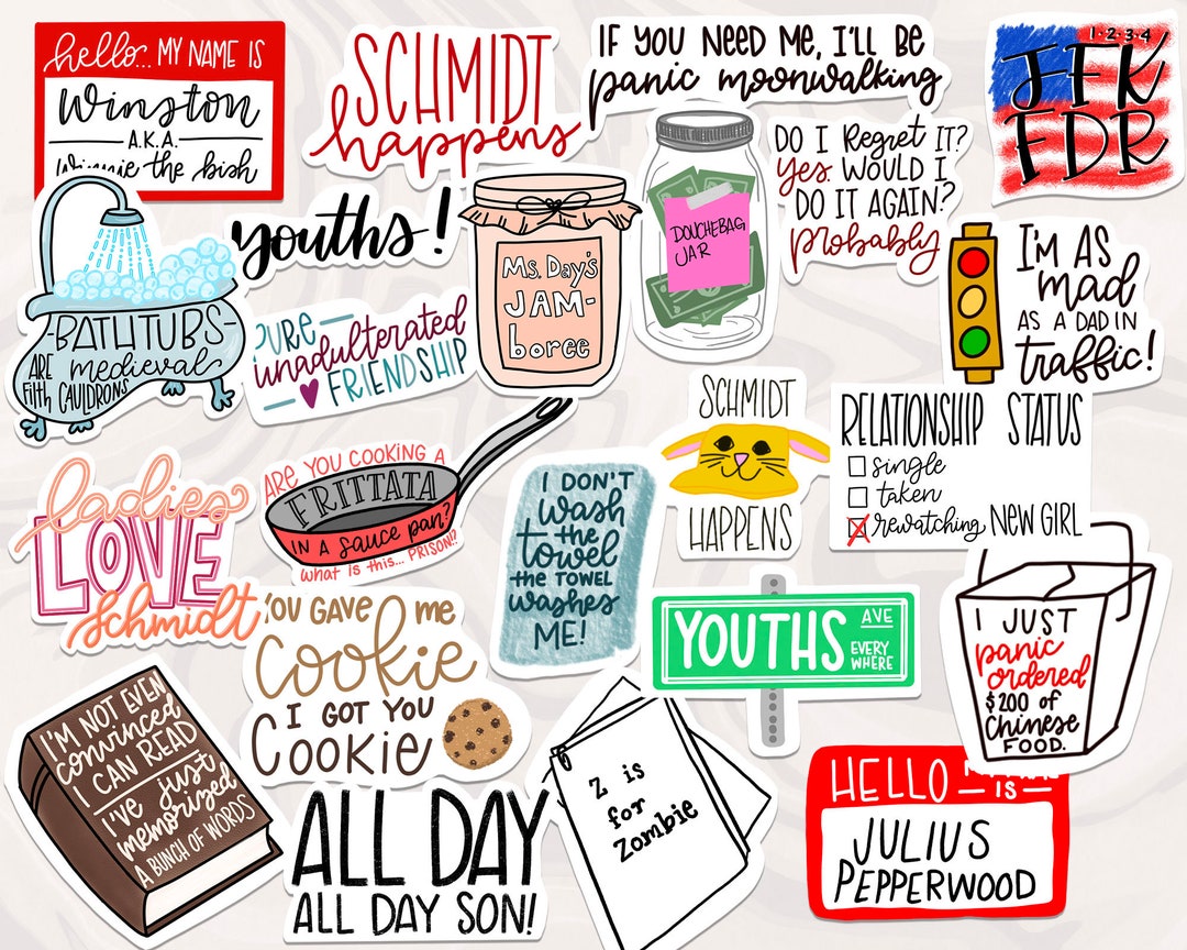 New Girl Sticker Mega Bundle, New Girl Sticker Set of 23, Nick Miller ...