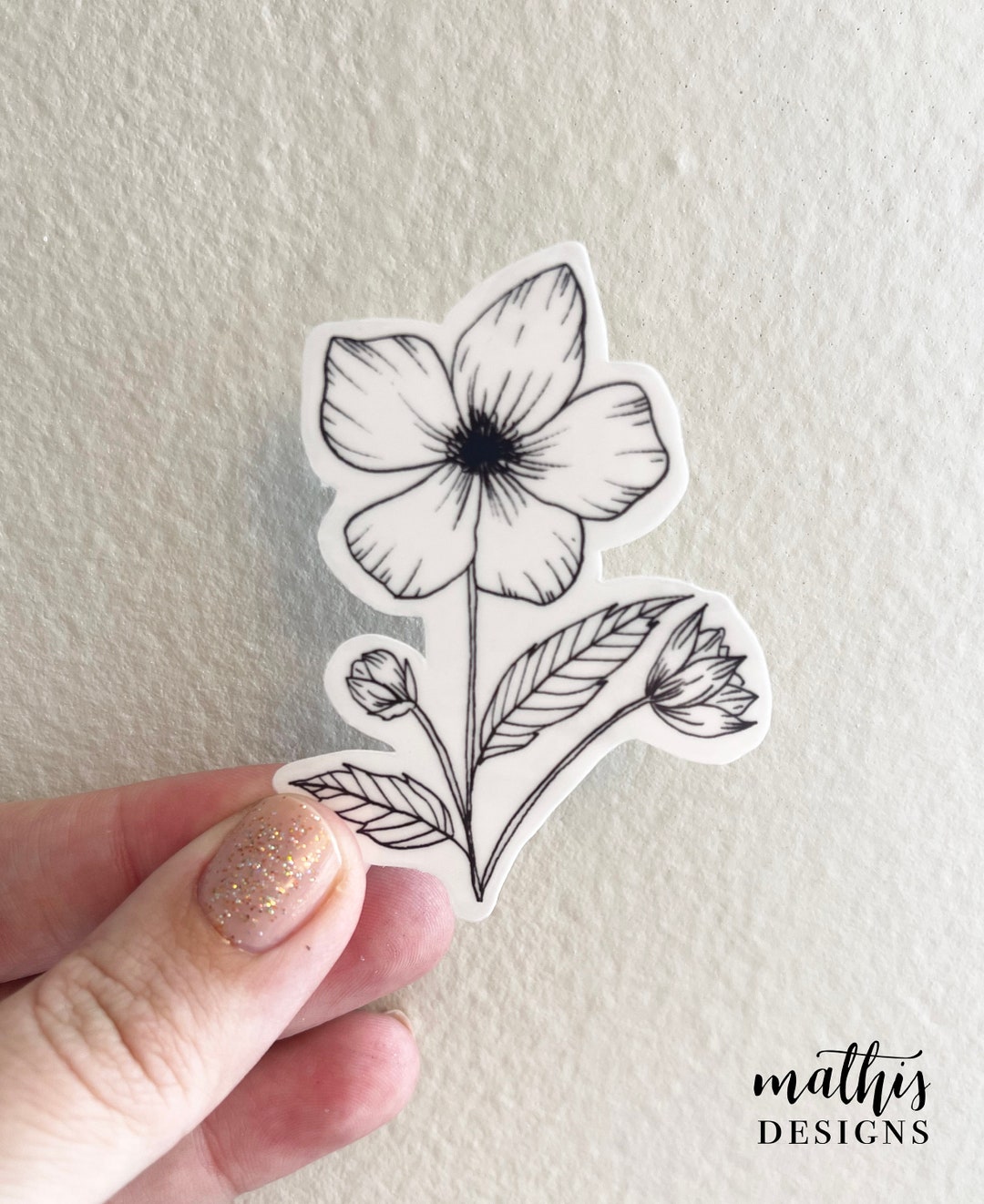 Clear Flower Sticker, Line Drawing Floral Vinyl Decal, Gift - Etsy