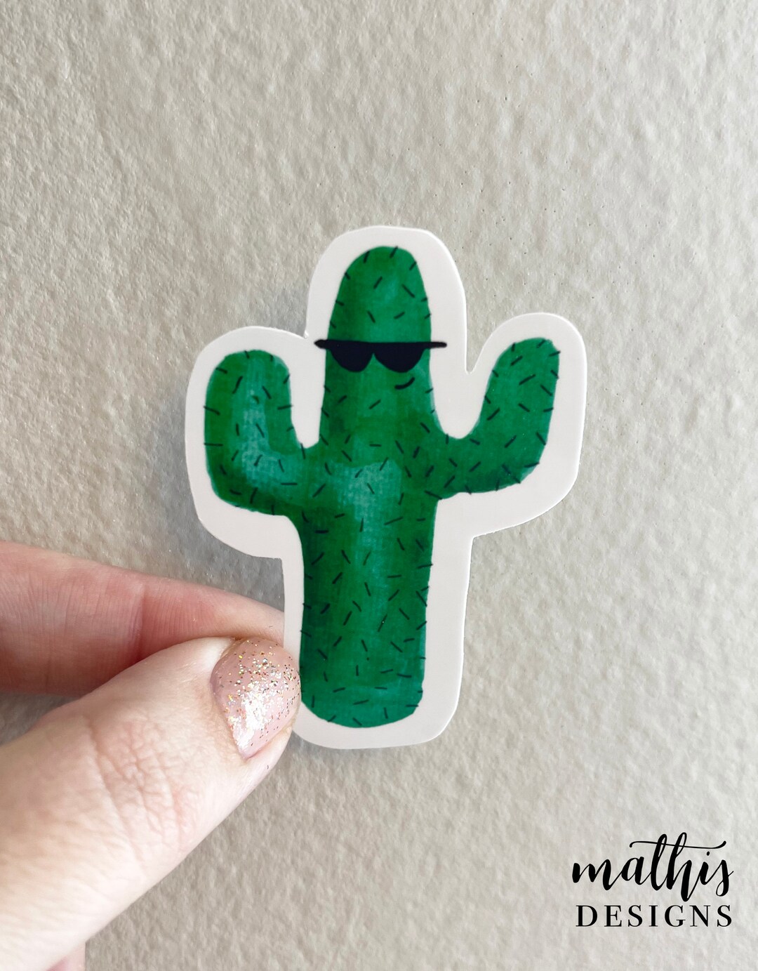 Sunglass Cactus Sticker, Watercolor Cactus Vinyl Sticker, Painted ...