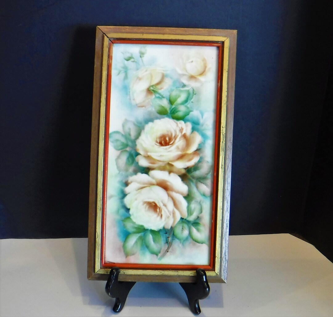 Painted Porcelain Tile, Pink Roses Painted Porcelain Tile Trivet ...