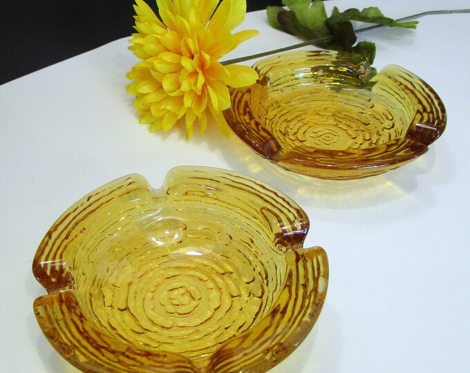 2 Mid Century Modern Amber Ashtray, Vintage Anchor Hocking Soreno 41/4 ...