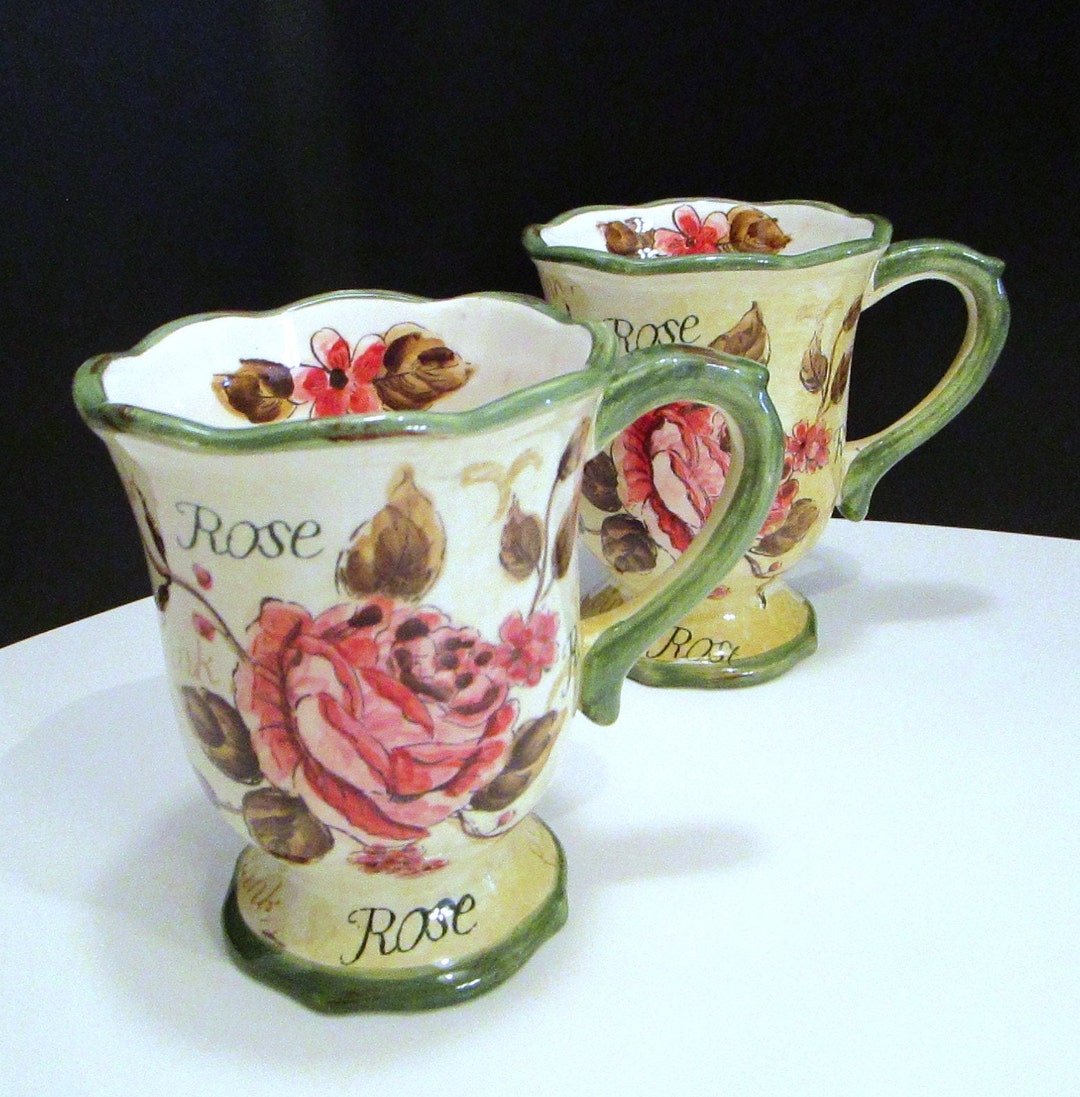 2 Rose Mugs, Rose Coffee Cups by Rose, Rose Design Mugs Made by Rose ...