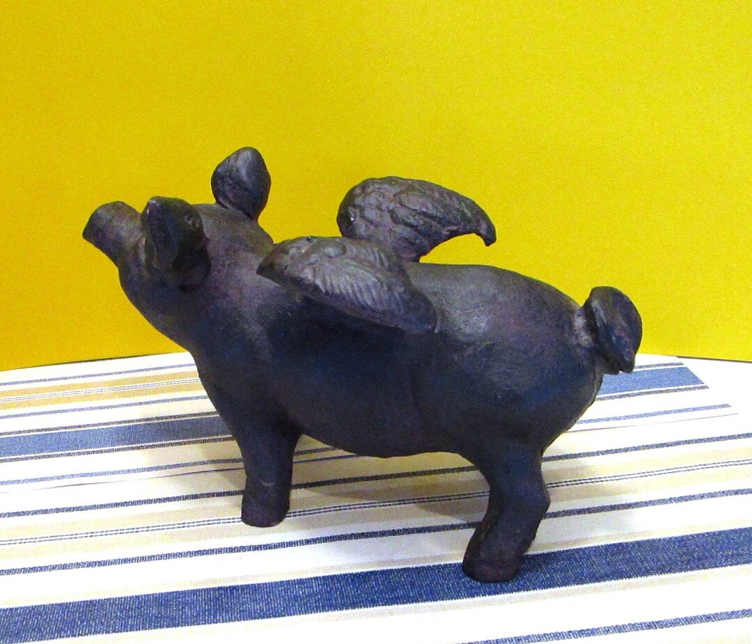 Flying Pig Cast Iron, Cast Iron Pig, Cast Iron Pig With Wings, Large ...