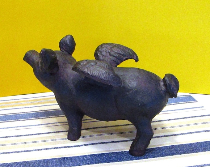 Flying Pig Cast Iron, Cast Iron Pig, Cast Iron Pig With Wings, Large ...