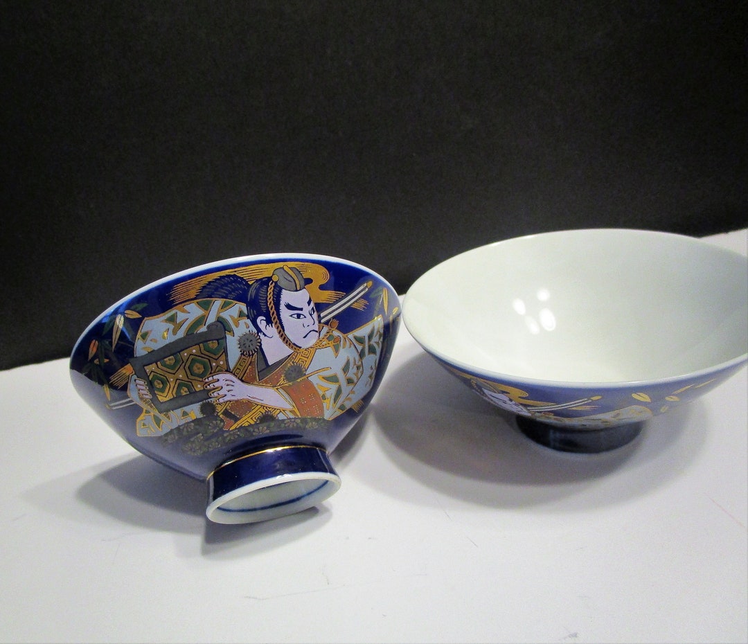 Vintage INARCO Japan Cobalt Blue Warrior Bowl: Hand-painted Gold Rice ...