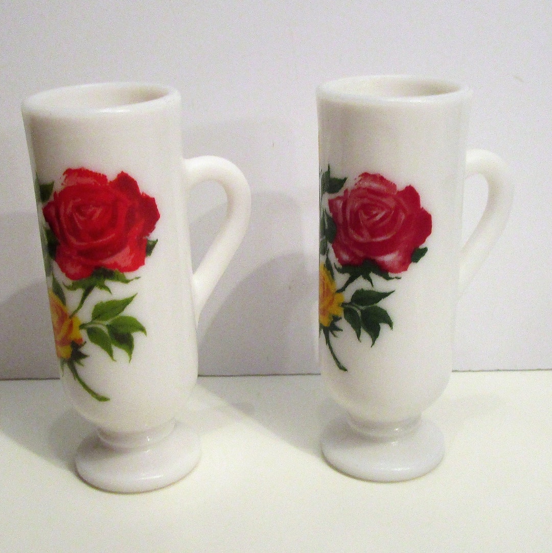Avon Milk Glass Roses Espresso Cups, Vintage Avon Milk Glass Demitasse ...