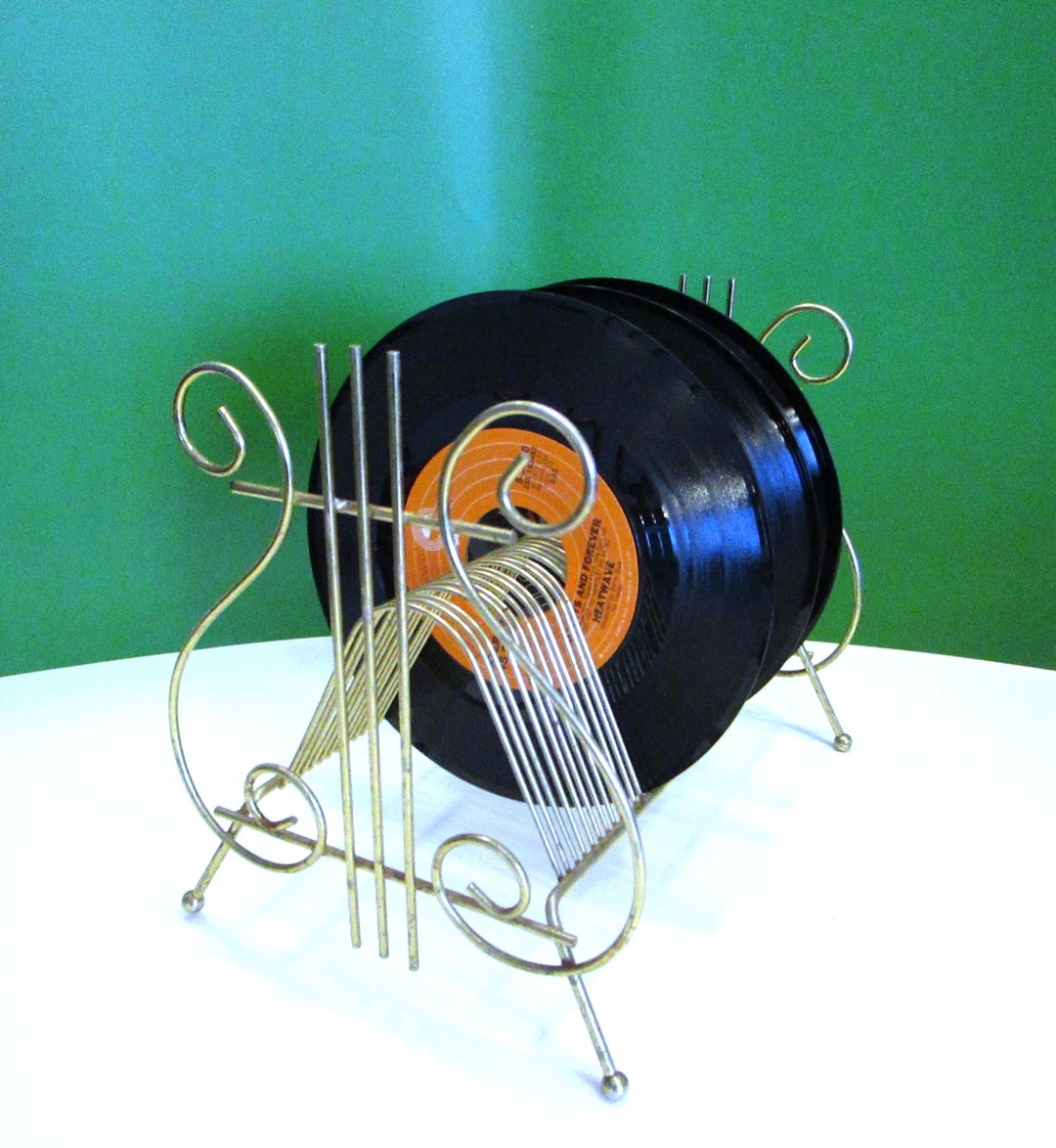 MCM Lyre Record Stand, Mid Century Modern Tabletop 45 RPM Record Wire ...
