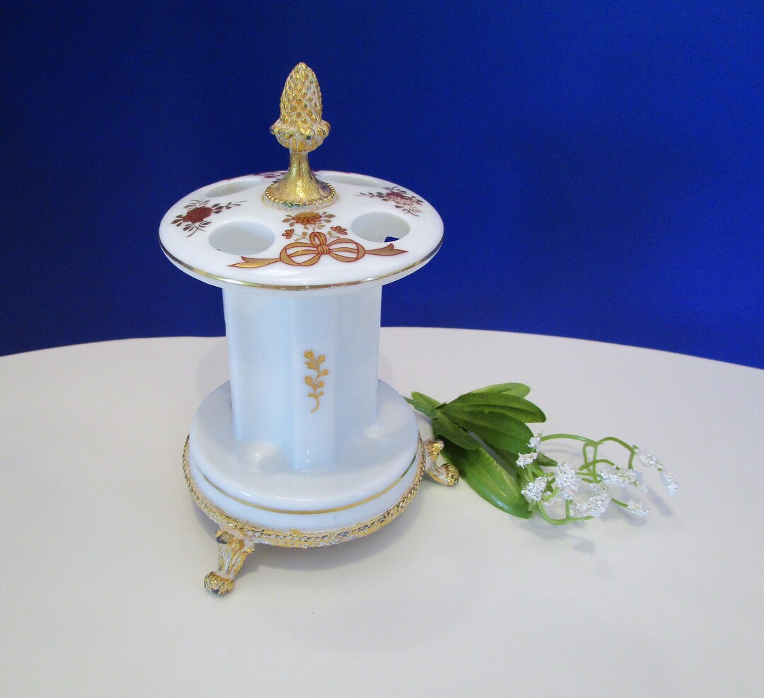 Vintage Footed Toothbrush Holder Ceramic White With Gold Trim 116/68 ...