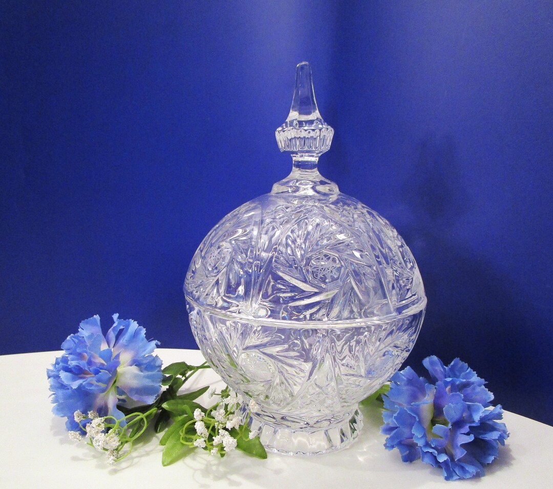 Cut Crystal Covered Dish, Brilliant Crystal Lidded Candy Dish, Large ...