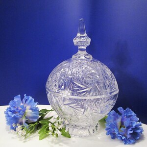 Cut Crystal Covered Dish, Brilliant Crystal Lidded Candy Dish, Large ...