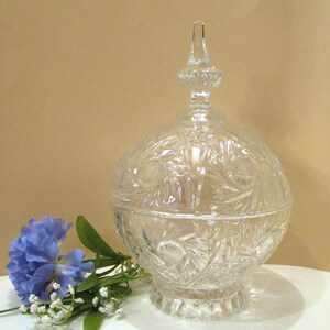 Cut Crystal Covered Dish, Brilliant Crystal Lidded Candy Dish, Large ...