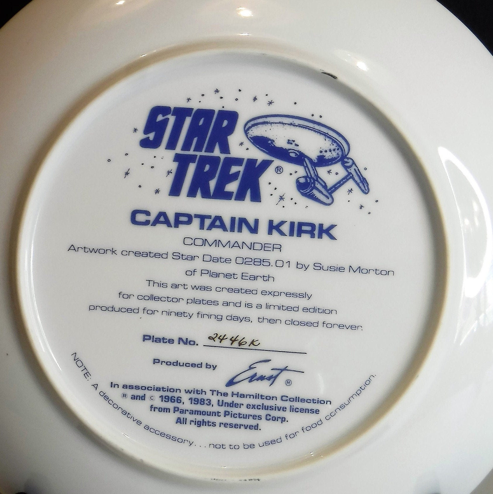 Star Trek Captain Kirk Plate Star Trek Captain Kirk Commander - Etsy