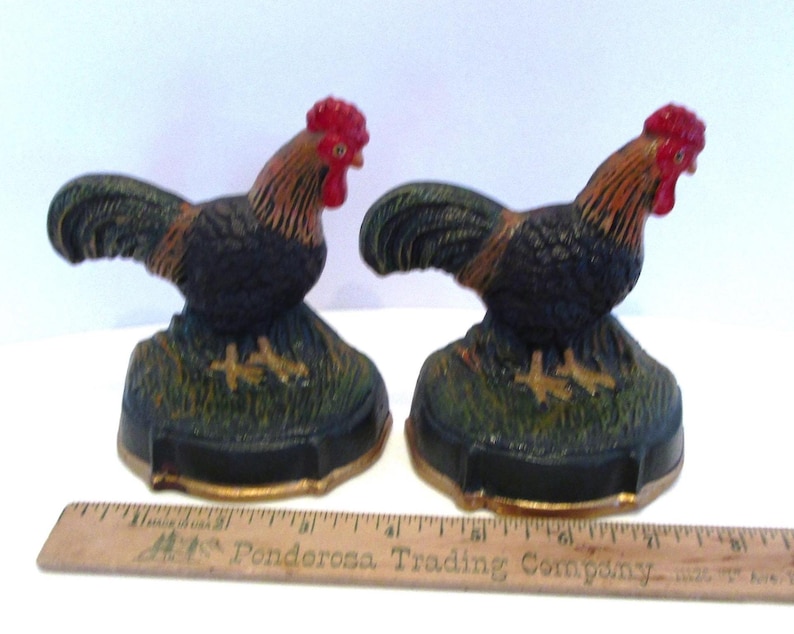 Vintage Cast Iron Rooster Bookends, Set of Two Cast Iron Roosters Door ...