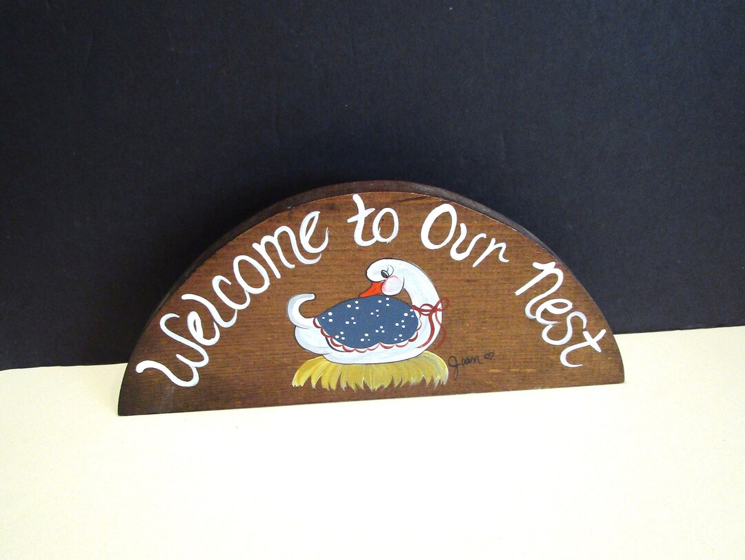 Welcome Sign Wood Folk Art Goose, Vintage Hand Painted Wood Sign ...