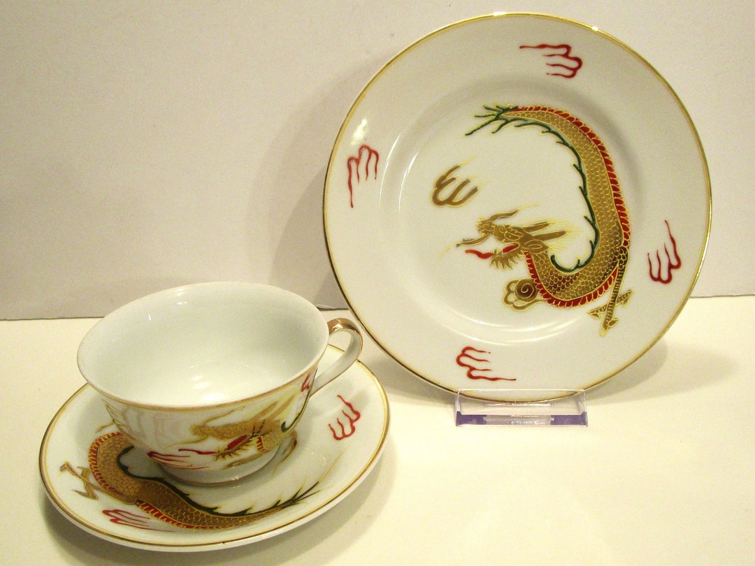 GOLD DRAGON Plate Cup Saucer Set, Japanese Dragonware Set, Gold ...