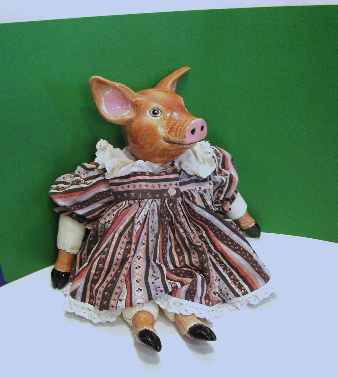 Vintage Pig Doll With Ceramic Head & Hoofs, Pig Doll Ceramic and Cloth ...