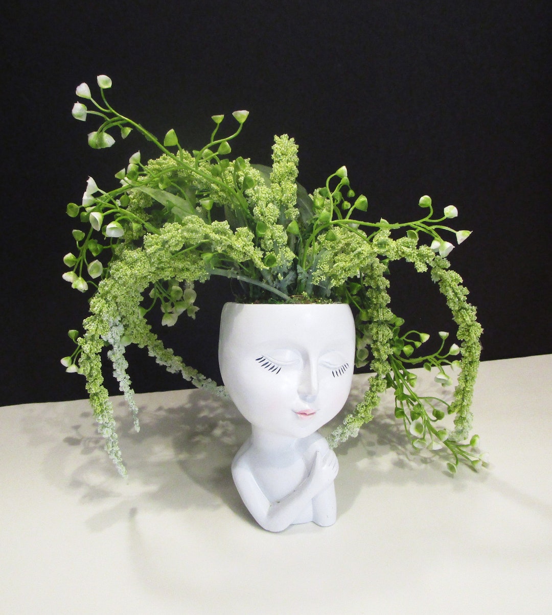 Girl Head Flower Planter With Artificial Greenery Girl Head - Etsy