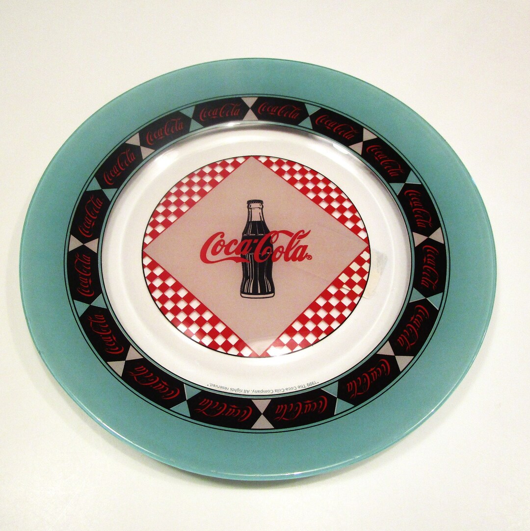 Coca-cola Plate Teal Clear Glass 7 3/4 In. Arcoroc Retro 1999, Vintage ...