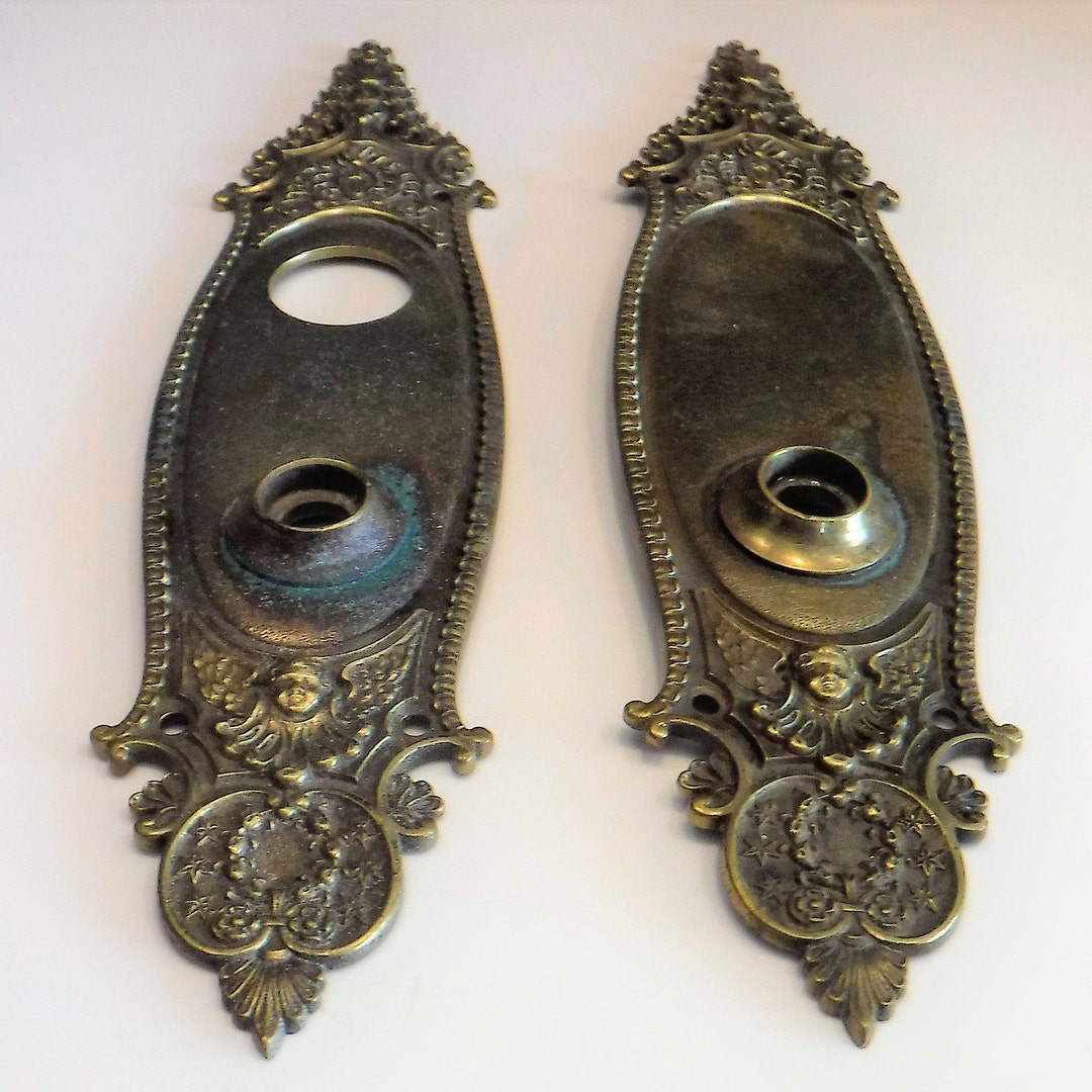 Antique Brass Door Knob Plates, Keyhole Brass Angel Doorplates ...