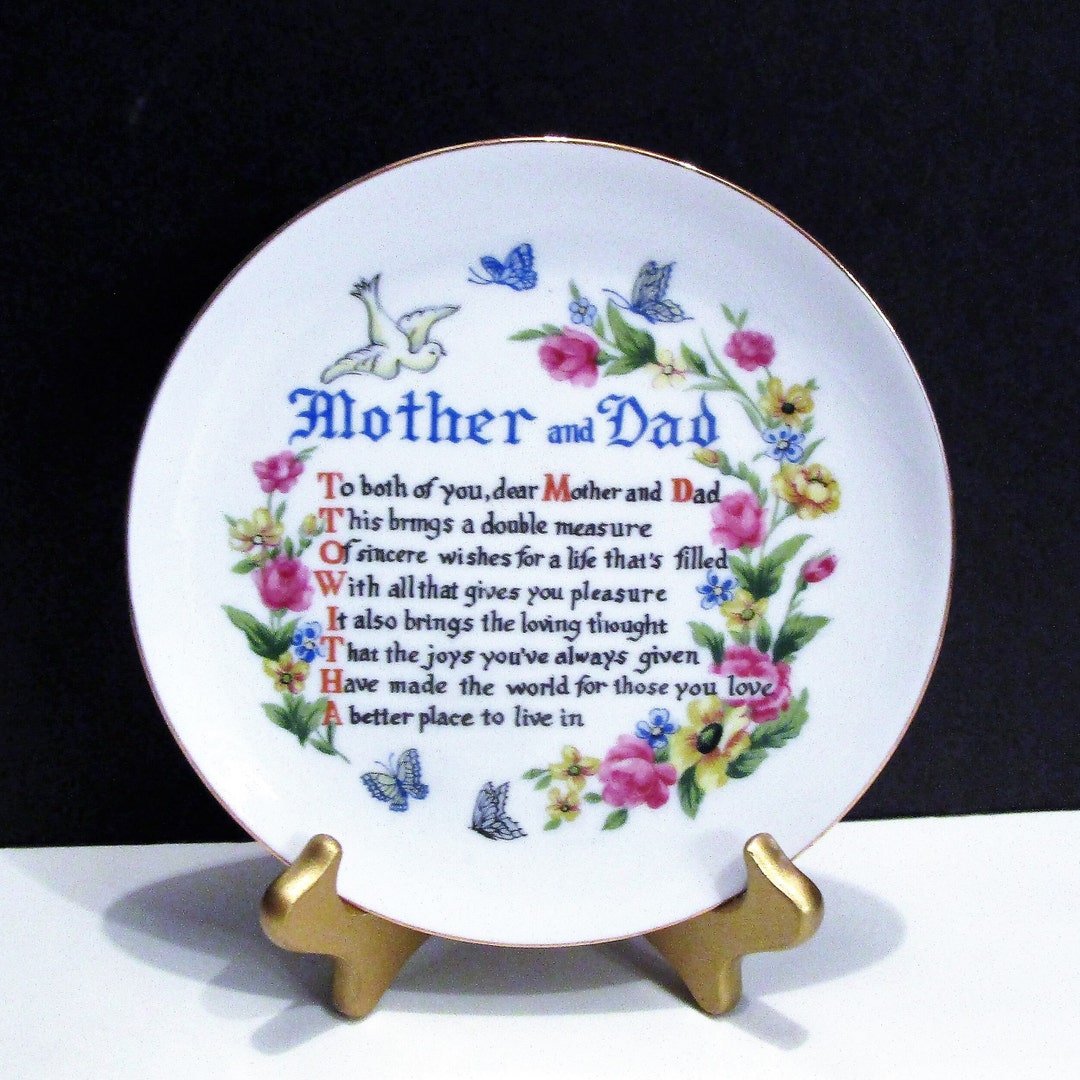 Vintage Mother and Dad Poem Plate: Floral Porcelain Decor - Etsy