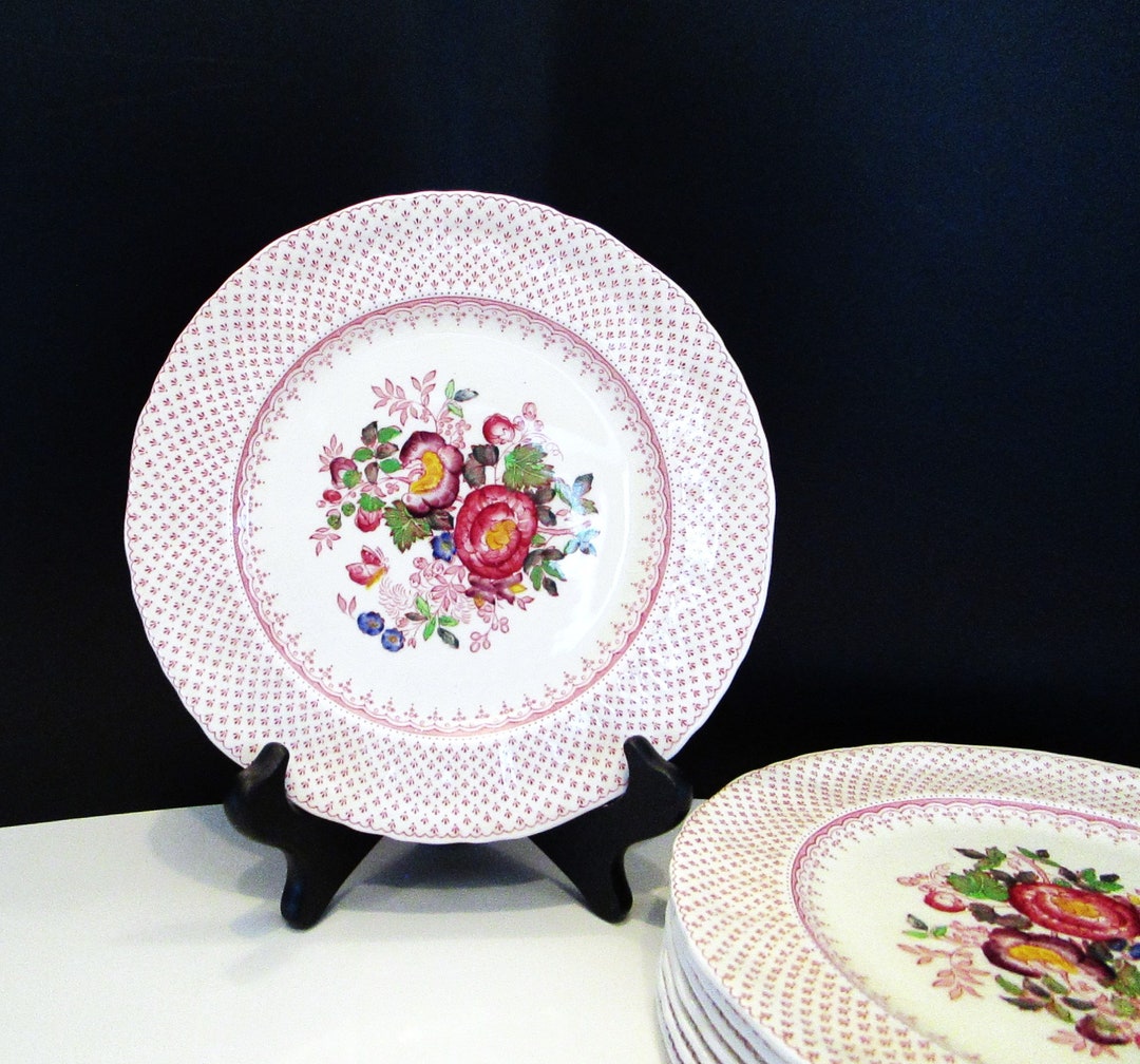 4 Mason's Paynsley Patt Pink Dessert Plates, Mason's Patent Ironstone ...