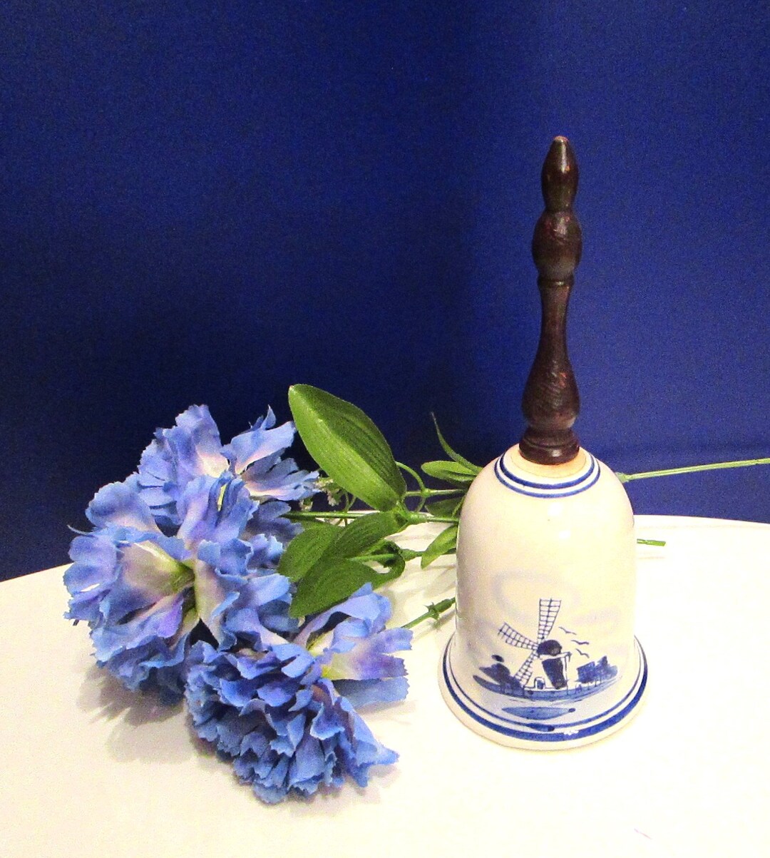 Dutch Windmill Bell Blue White, Porcelain Blue and White Windmill Bell ...