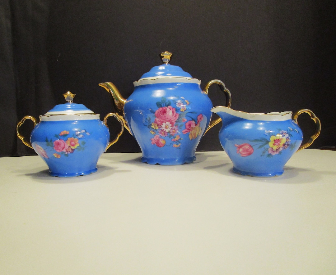 Vintage Victoria Czechoslovakia Porcelain Teapot Creamer Sugar Bowl ...