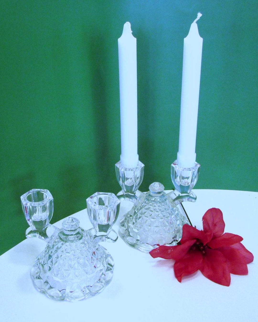 Vintage Double Glass Candlestick Holders: Elegant Beehive Bell Shaped ...
