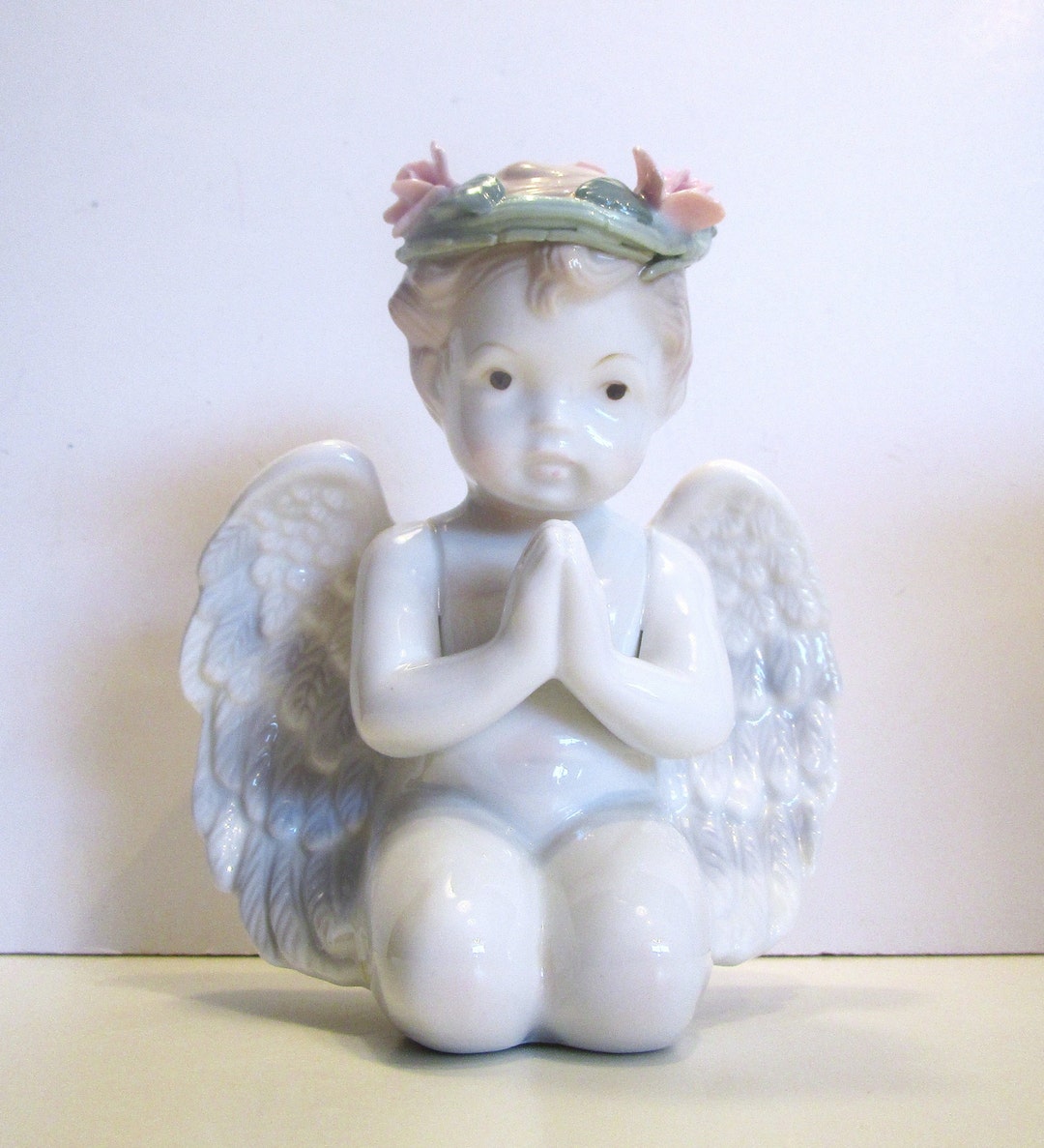 Angel Cherub Porcelain, Angel With a Rose Wreath on Head Porcelain ...