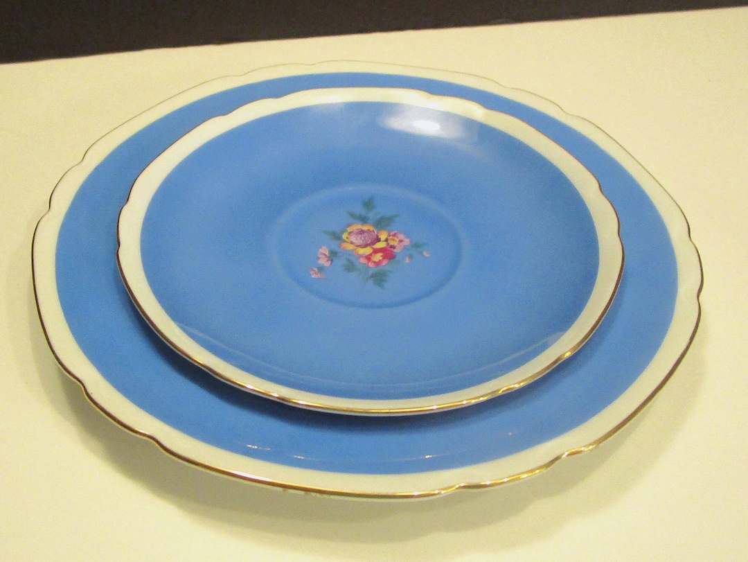 Vintage Victoria Czechoslovakia Porcelain Plate & Saucer Blue Gold ...