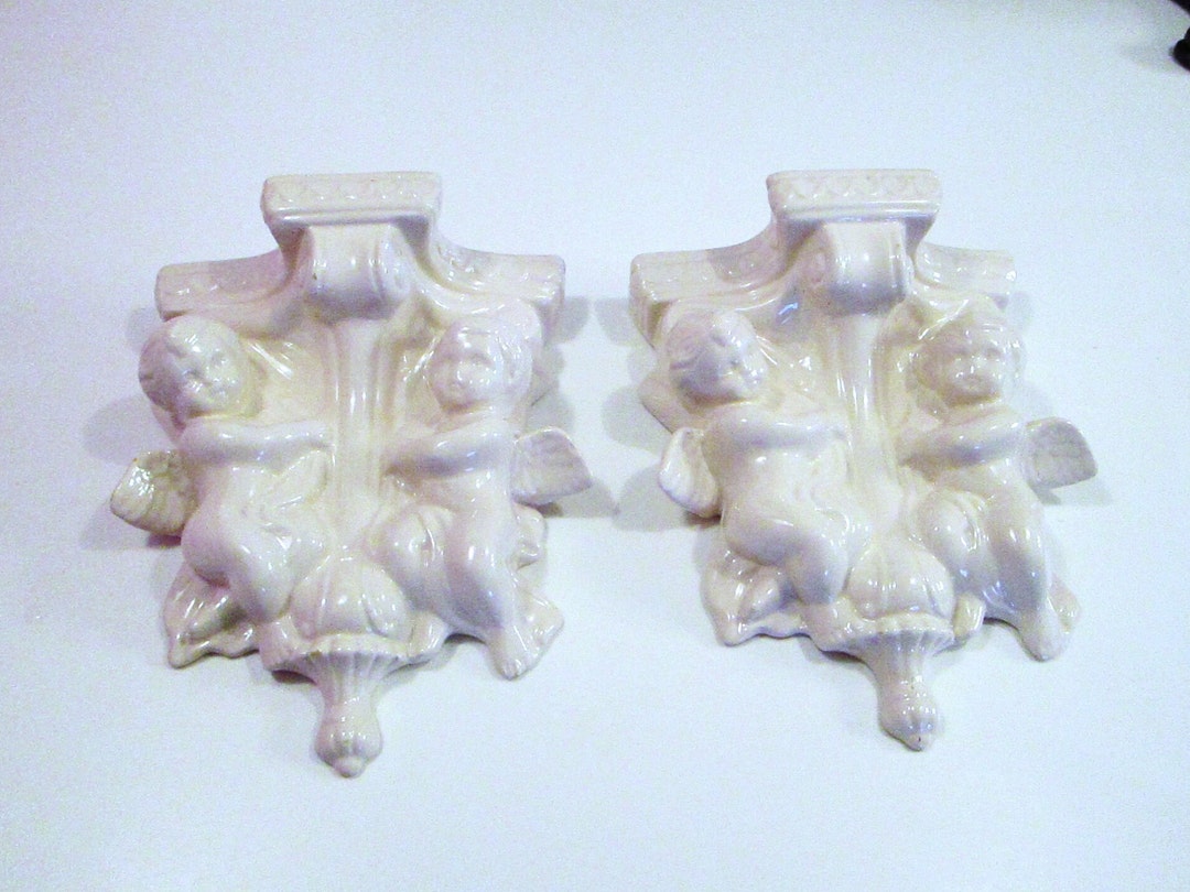 Pair of Cherubs Angels Wall Shelves, Ceramic Angel Display, Home Decor ...