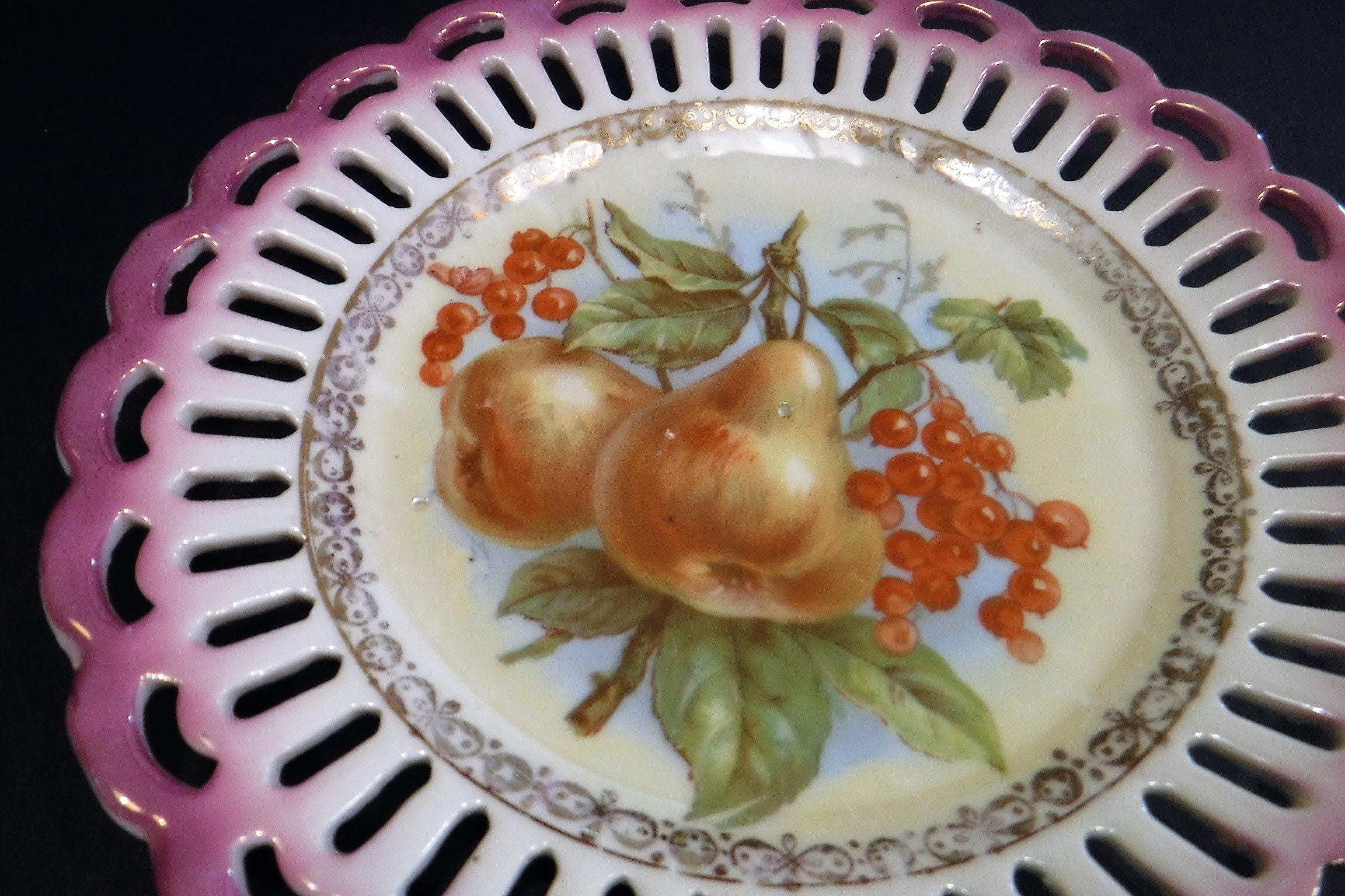 Porcelain Fruit Pear Plate Hand Painted Lattice Yellow Pears - Etsy