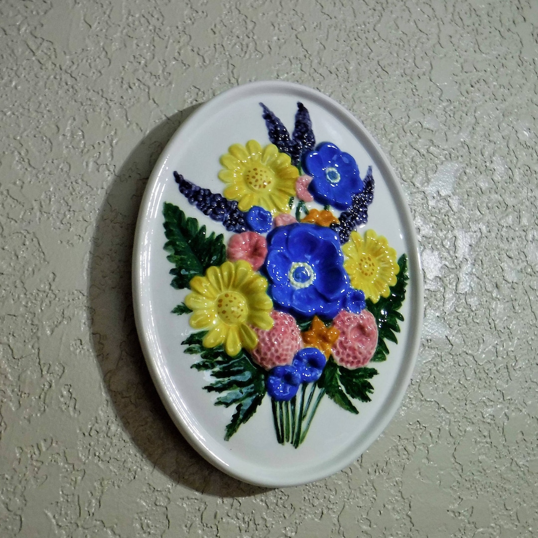 Floral Wall Plaques, Ceramic Floral Wall Hangings Unique Wall Floral ...