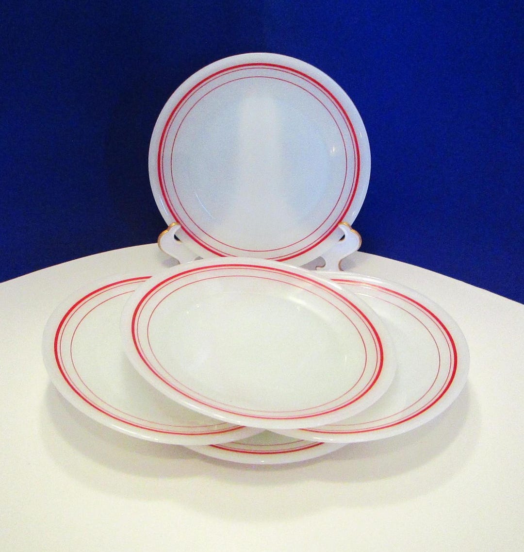 5 TERMOCRISA Ware Red Striped Milk Glass Dinner Plates, Retro 60's ...