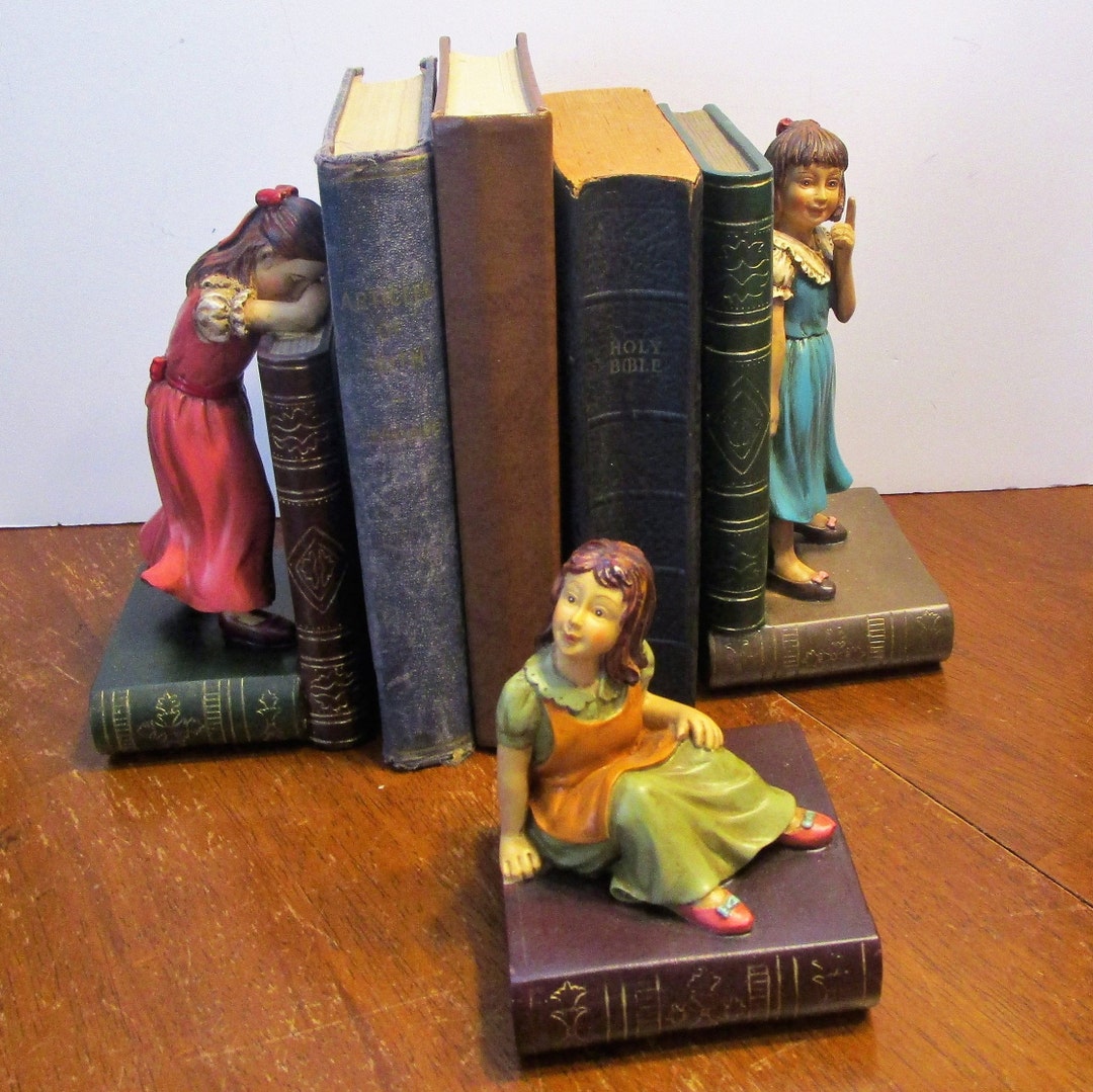 Vintage BOOKENDS Hide and Seek Girls Set of 3 RARE! Bookends Children ...