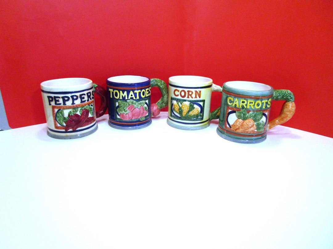 Vintage Vegetable Mugs - 1996 Jay Imports Set of 4 - Kitschy Farmhouse ...
