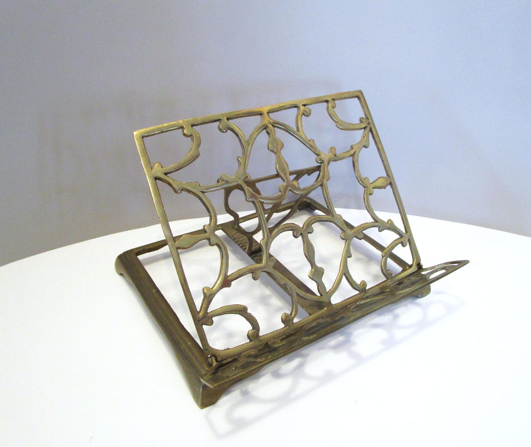 Vintage Brass Book Stand, Adjustable Cookbook Holder, Art Deco Display ...