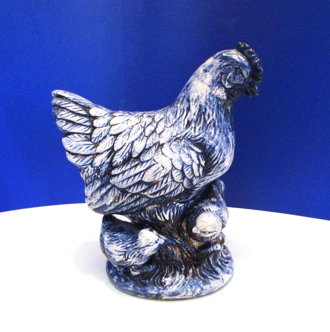 Vintage Ceramic Hen Figurine, Ceramic Chicken. Blue Ceramic Chicken ...
