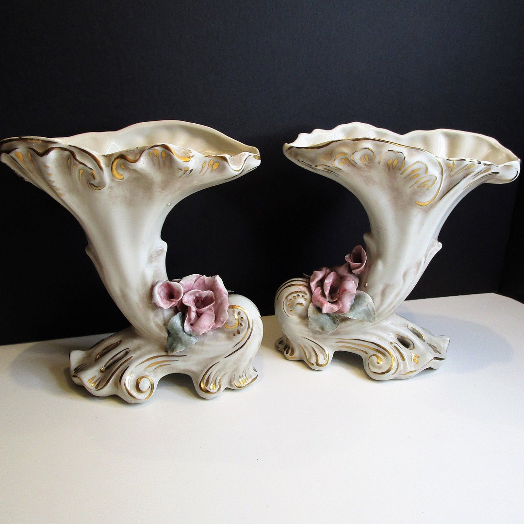 Cornucopia Vases, ART Nouveau Vases, Pair of Ceramic Vase, Lovely ART ...