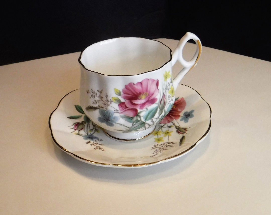 Royal Dover Teacup and Saucer, Tea Cup and Saucer Bone China, August Poppy China Teacup and ...