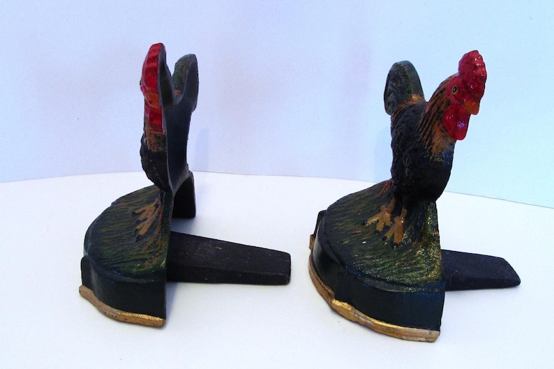 Vintage Cast Iron Rooster Bookends, Set of Two Cast Iron Roosters Door ...