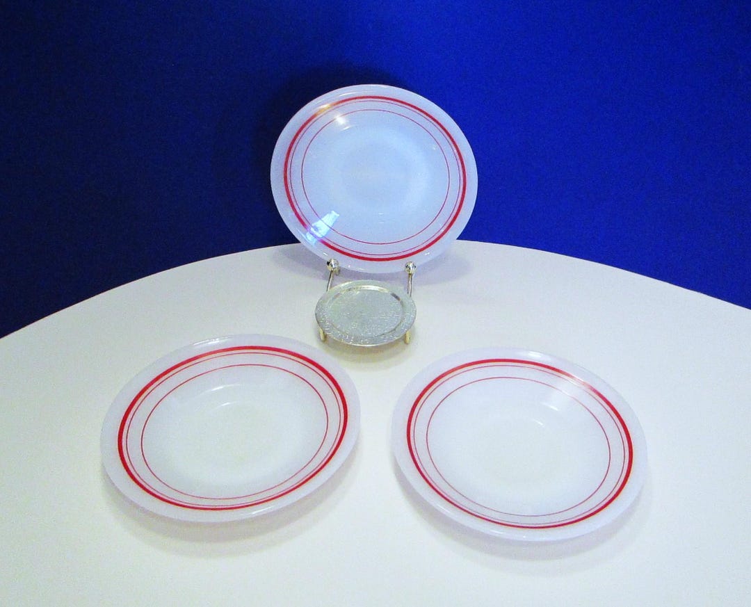 Retro Termocrisa Milk Glass Saucers: Red Striped Set of 3 - Etsy