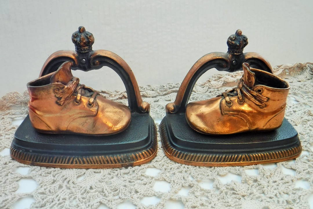 Baby Shoe Bookends, Antique Baby Shoe Bookends, Unique Nursery Bookends ...