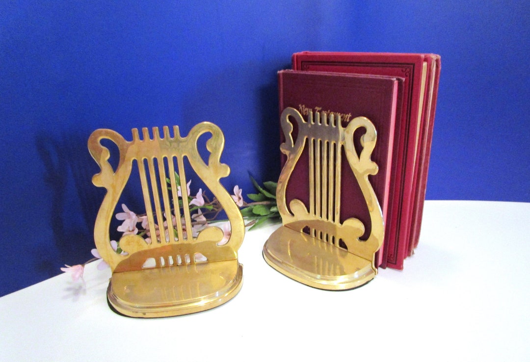Brass Lyre Harp Bookends, Brass Music Room Bookends, Musical Teacher ...